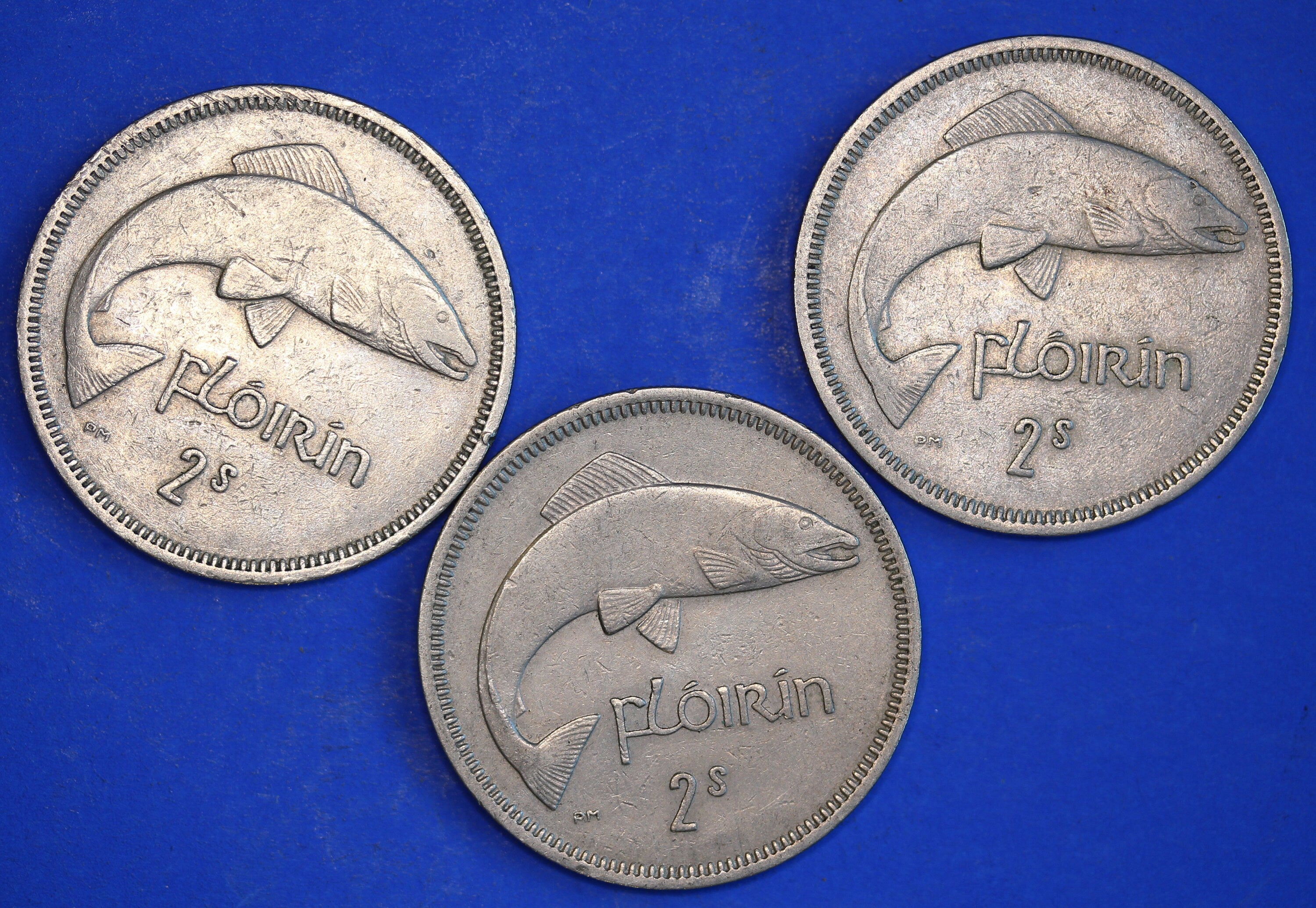 GENUINE 3 Irish florins /two shillings Ireland EIRE coins, Salmon, var ...