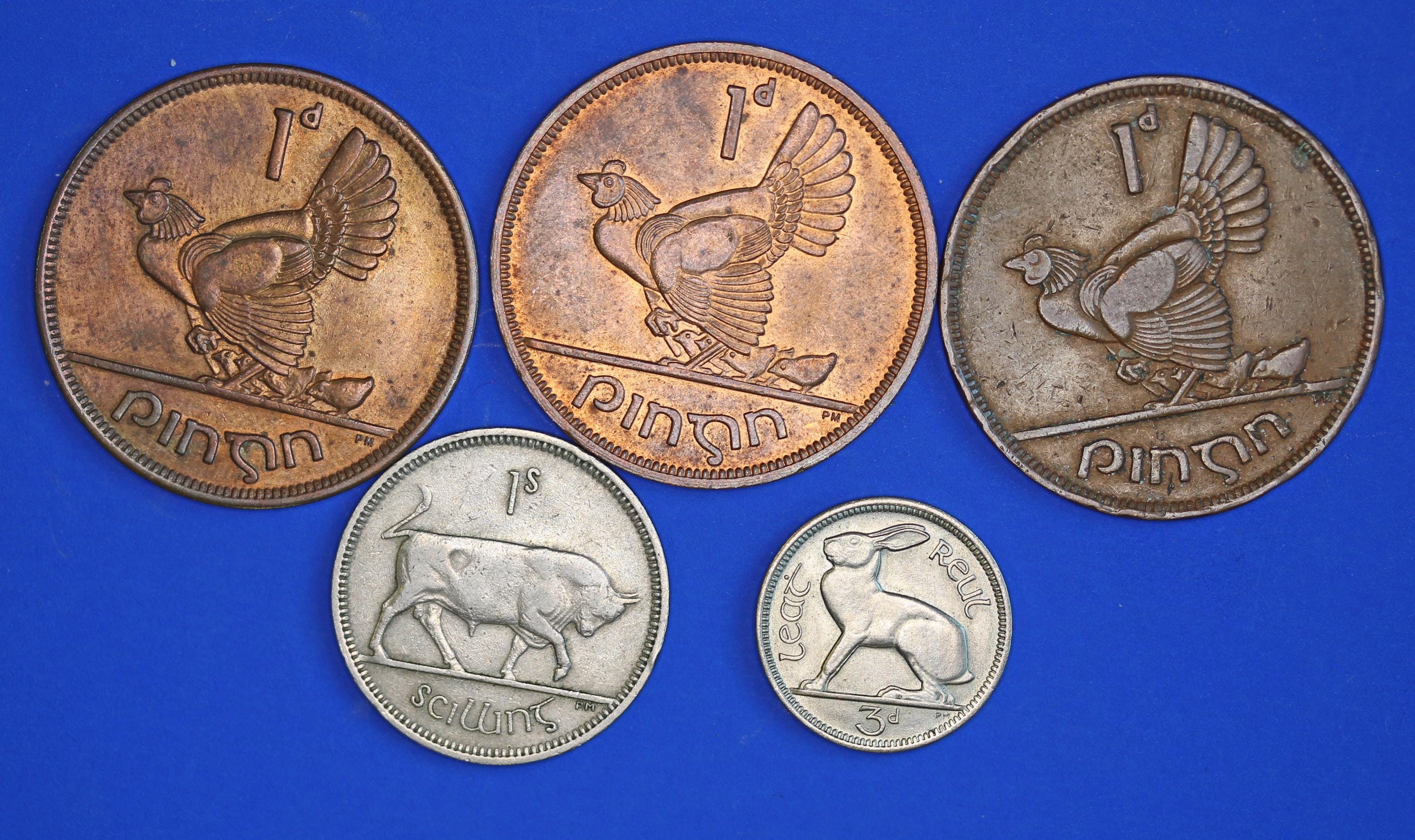 GENUINE Collection Irish Ireland EIRE Shilling Threepence Pennies Coin ...