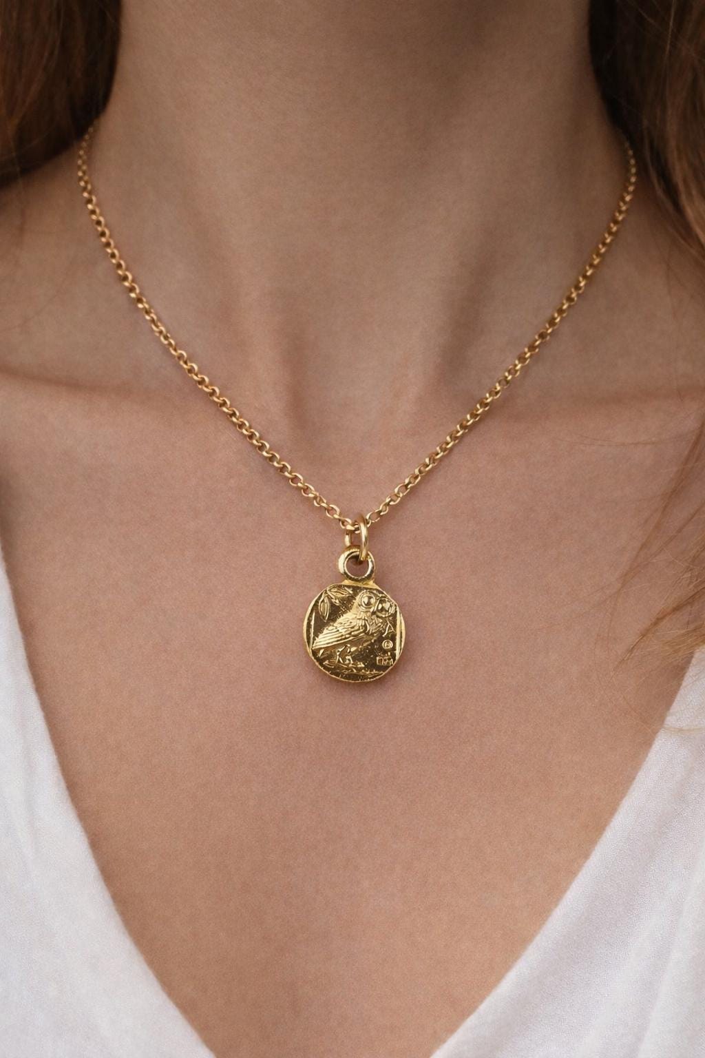 Greek coin (20mm) Pendant - Gold Plated - with information card [GCPG ...