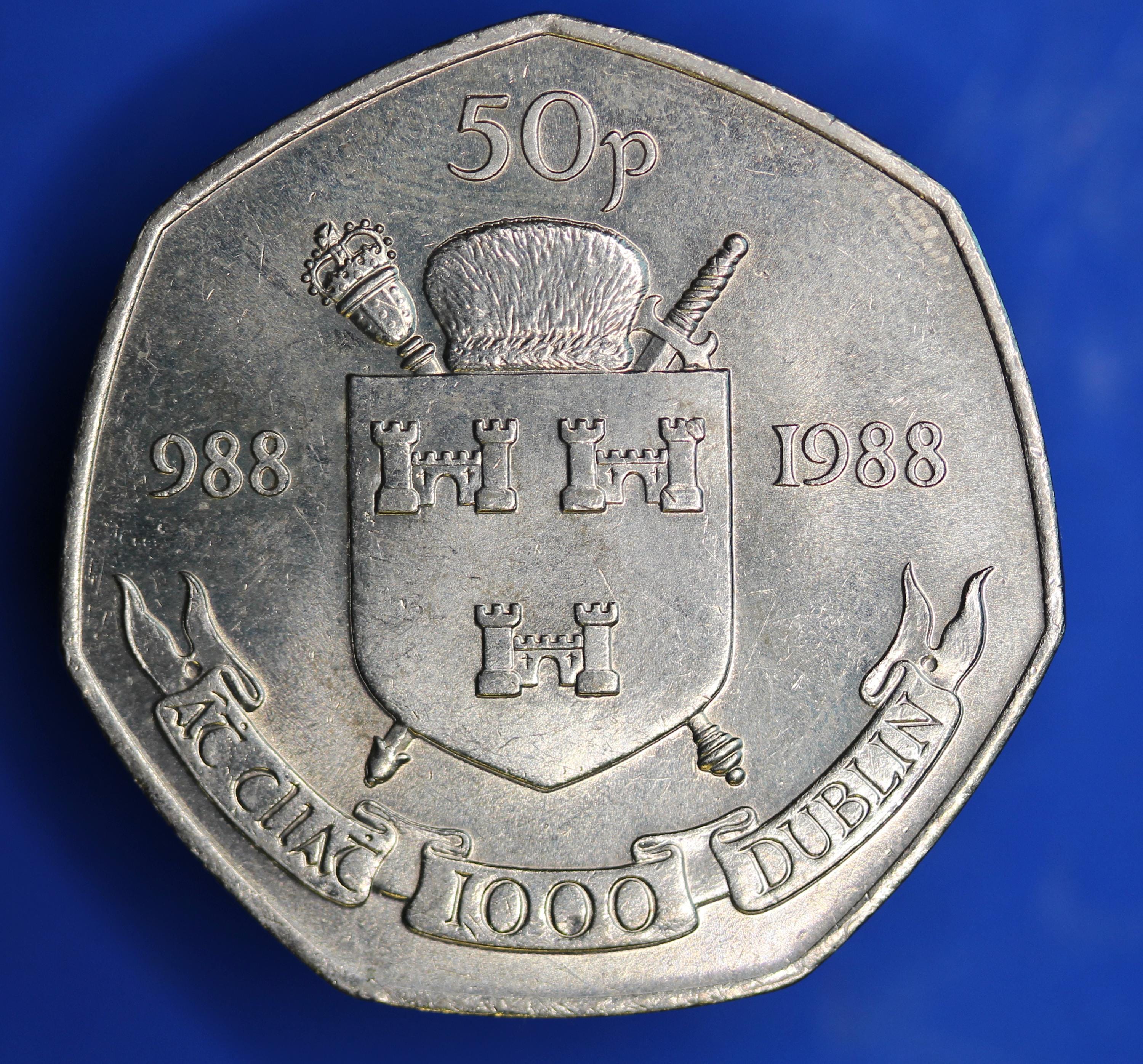 1988 Irish Ireland EIRE Fifty Pence 50p coin, Dublin Millennium [01/26 ...