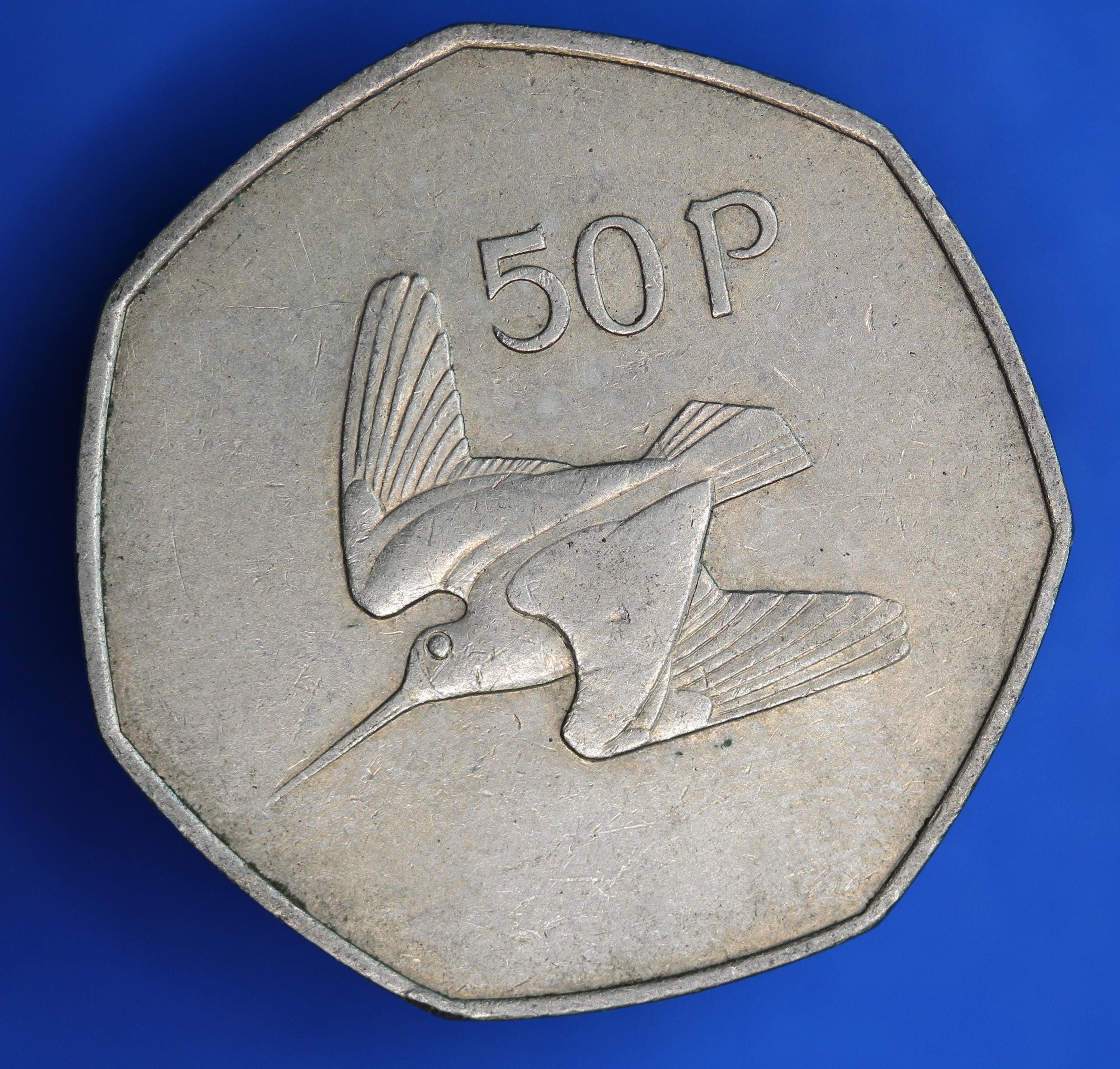 1970 Irish Ireland EIRE Fifty Pence 50p coin, Woodcock [02/26 34375 ...